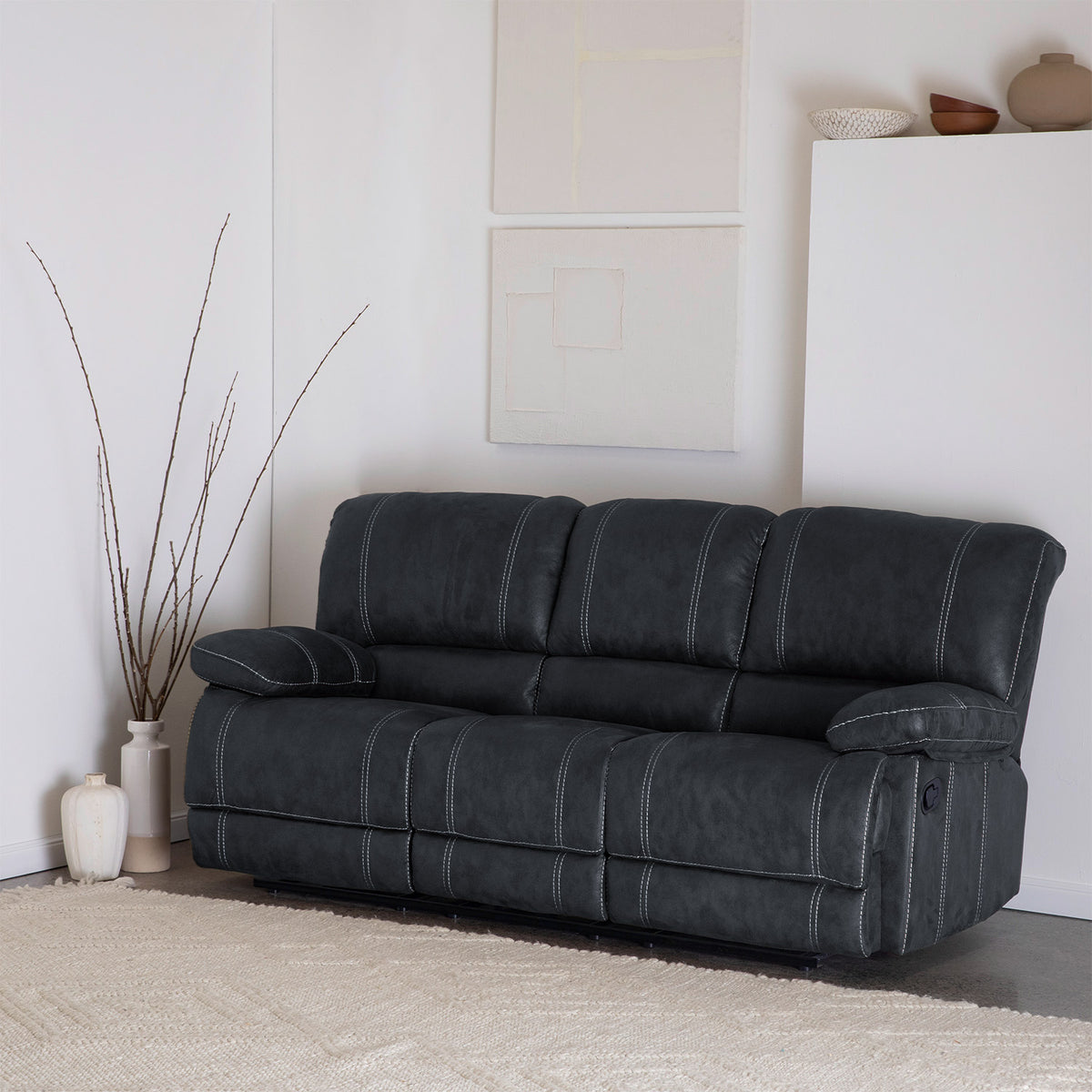 Sofá Reclinable de Cuero Viejo 3 Cuerpos Gris — Daniels Chile